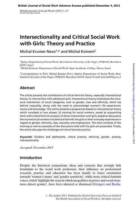 Pdf Intersectionality And Critical Social Work With Girls Theory And
