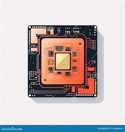 Flat Style Cpu Block Design With Dark Orange And Gold Elements Stock