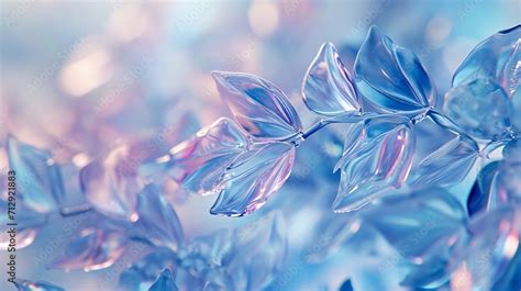 Ivy Leaves Under Frozen Blur Ice Adding Fluidity And Softness To The Frozen Landscape Stock