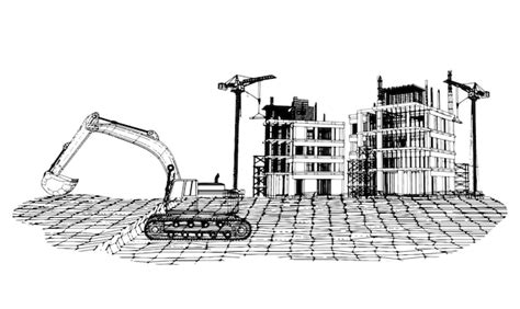 Premium Vector Building Construction Plan Facades With Machinery
