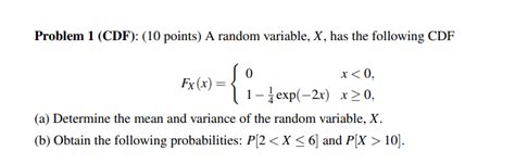 Solved Problem 1 CDF 10 Points A Random Variable X Chegg Com