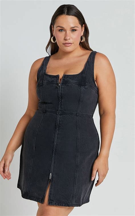 Chrysoula Mini Dress Square Neck Zip Front Sleeveless Bodycon Denim