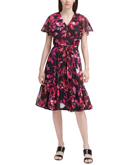 Calvin Klein Floral Print Chiffon Dress Macys