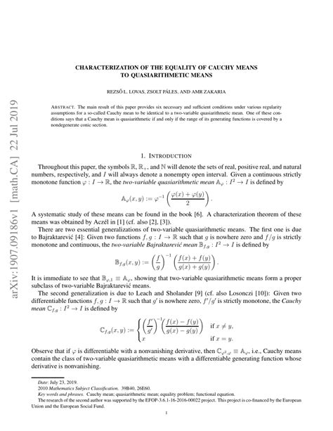 Pdf Characterization Of The Equality Of Cauchy Means To