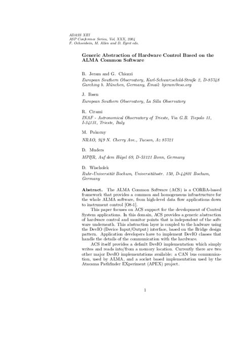 Pdf Generic Abstraction Of Hardware Control Based On The Alma Common Software