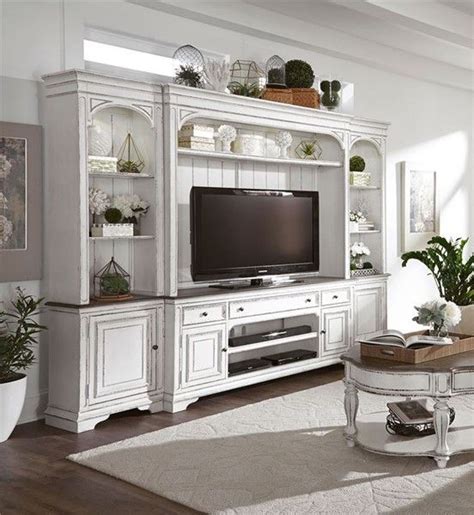 Liberty Magnolia Manor White Entertainment Center With Piers
