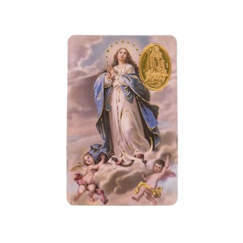 Estampa De La Virgen Inmaculada Magnificat Con Medalla Dorada Y