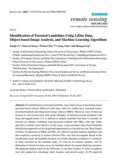 Pdf Identification Of Forested Landslides Using Lidar Data Object