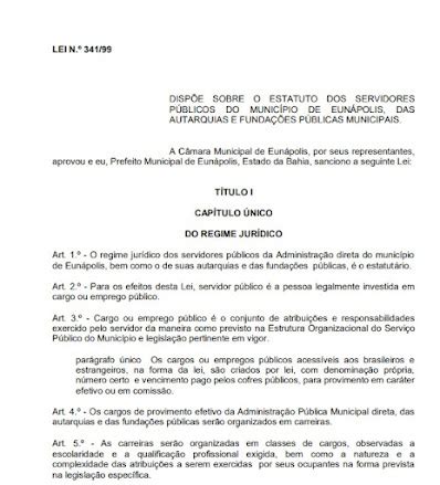 Files Educação Lei do Servidor Público de Eunápolis Lei Nº 341 99