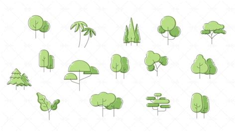 15 Minimalistic Tree Icons Graphics Motion Array