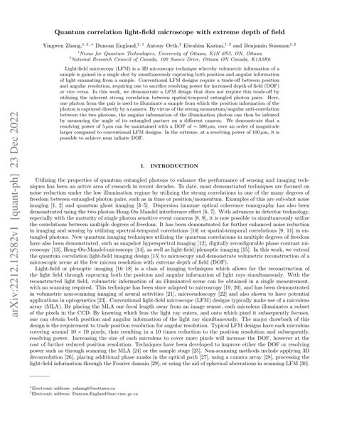 Pdf Quantum Correlation Light Field Microscope With Extreme Depth Of Field