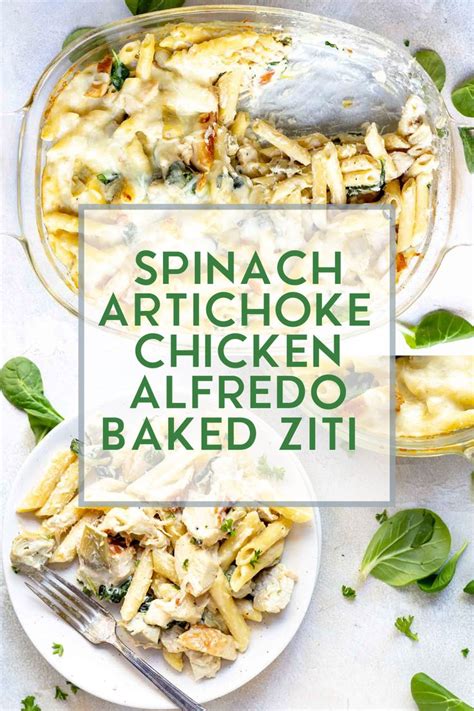 Spinach Artichoke Chicken Alfredo Baked Ziti