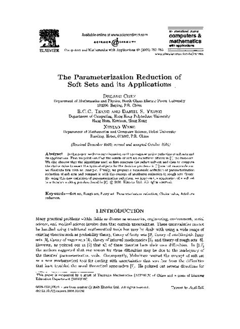 Pdf The Parameterization Reduction Of Soft Sets And Its Applications