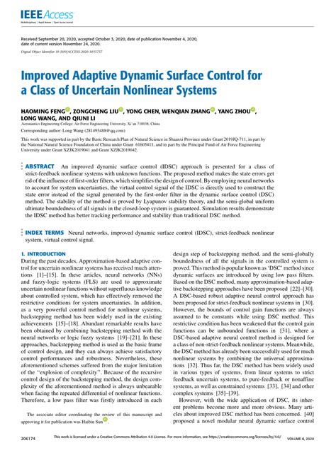 Pdf Improved Adaptive Dynamic Surface Control For A Class Of