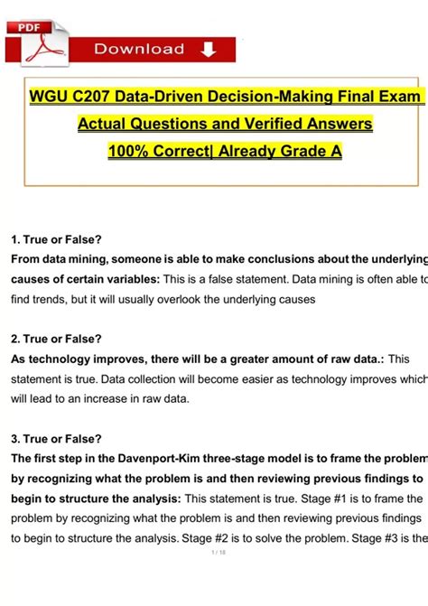 Wgu C207 Data Driven Decision Making Final Exam And Object Assessment