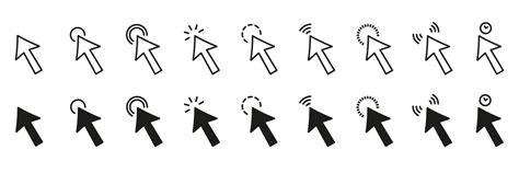 Mouse Pointer Line And Silhouette Icon Set Computer Cursor Arrow Pictogram Collection Digital