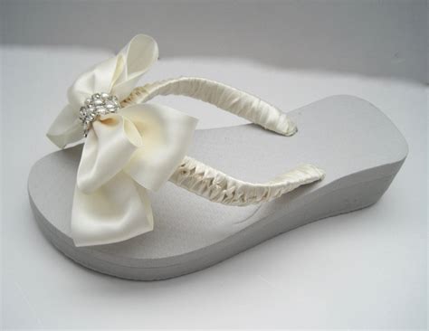 Flip Flops Bridal Wedding Ivory With Gorgeous Ivory Satin Bow Etsy