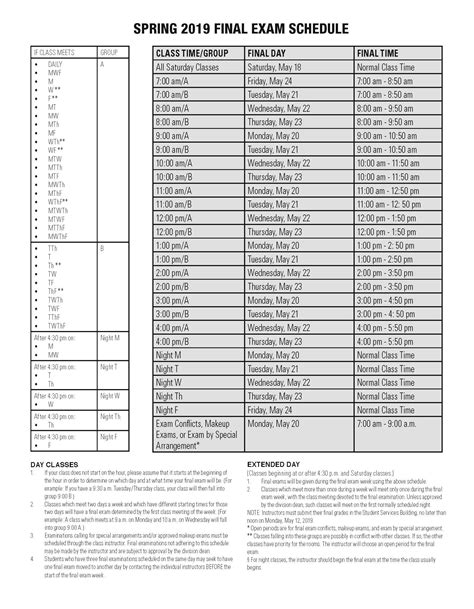 2019 Finals Schedule Reedley College