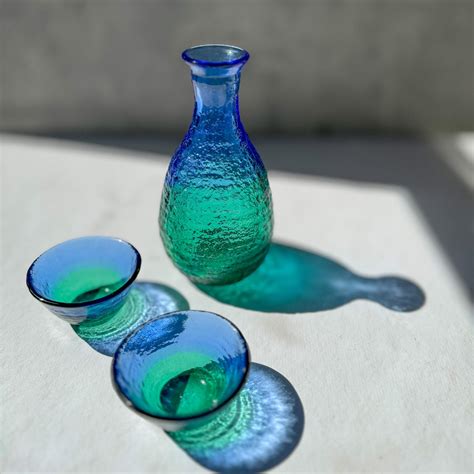 Summer Blue Japanese Glass Sake Set For Cold Sake Made In Tokyo Japa