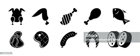 다른 고기 음식 벡터 아이콘입니다 고기와 생선에 대한 제품 패키지 표시 닭 날개에 대한 스톡 벡터 아트 및 기타 이미지 닭 날개 가금류 검은색 Istock