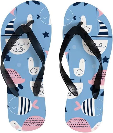 Freeamg Flip Flops Slippers Cute Turtle Ocean Sea Fish Ship Boat For