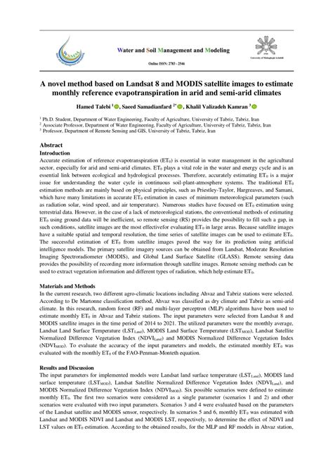 Pdf A Novel Method Based On Landsat 8 And Modis Satellite Images To Estimate Monthly Reference