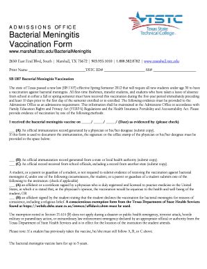 Bacterial Meningitis Vaccination Form Fill Out And Sign Printable PDF Template AirSlate SignNow