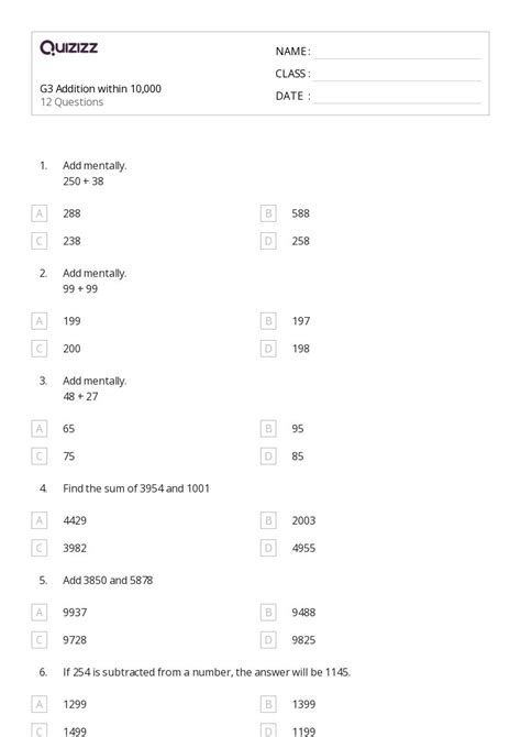50 Addition Within 10 Worksheets For 3rd Class On Quizizz Free