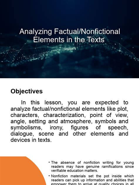 Lesson 3 Analyzing Factual Nonfictional Elements In The Text Pdf Information Narrative