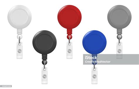 向量逼真的3d 圓捲筒夾具 用於圖形 Id 卡徽章設置特寫在白色背景上被隔離樣機設計範本向量圖形及更多企業圖片 企業 使用電話 個性