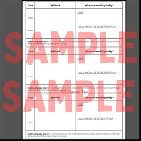 Freebie Weekly Bell Ringer Template By Theteachertom Tpt