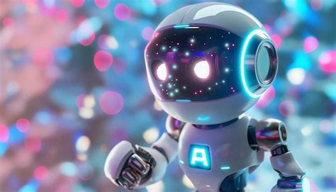 cute robot 3d render illustration neon light premium ai generated image