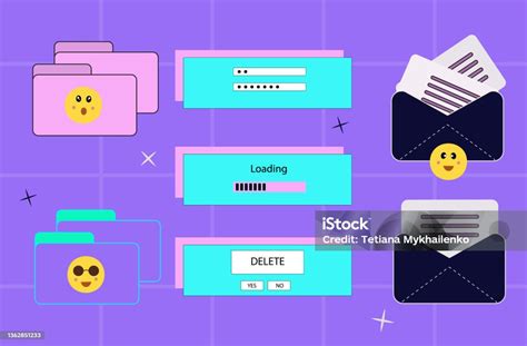 창 컴퓨터 복고풍 탭이 많은 브라우저가 열립니다 팝업 바탕 화면에 모달 창 감정과 힙스터와 미소 이메일로 알림 브라우저에서 버그와 사용자 인터페이스 벡터 일러스트레이션에