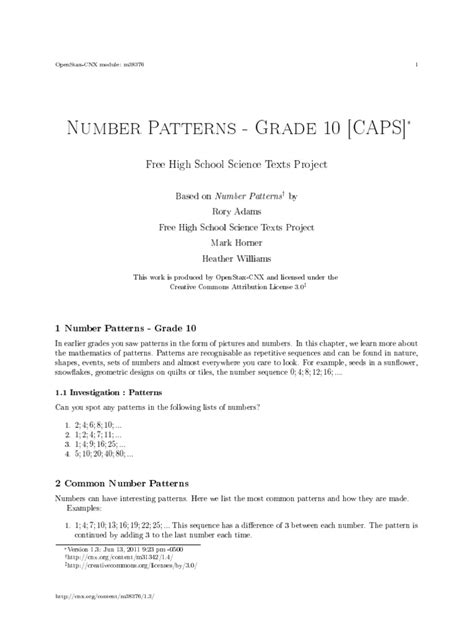 Number Patterns Grade 10 Caps 3 Pdf Pdf Discrete Mathematics Teaching Mathematics