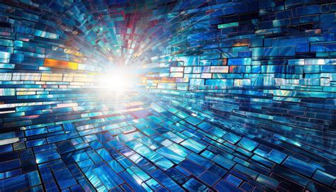 Crystal Sunbeams 3d Render Of Blue Glass Cubes And Sun Rays Radiant