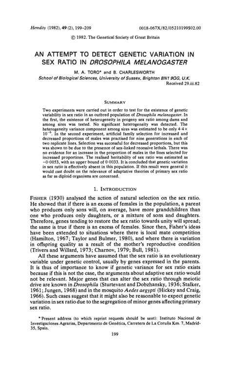 PDF An Attempt To Detect Genetic Variation In Sex Ratio In Drosophila Melanogaster