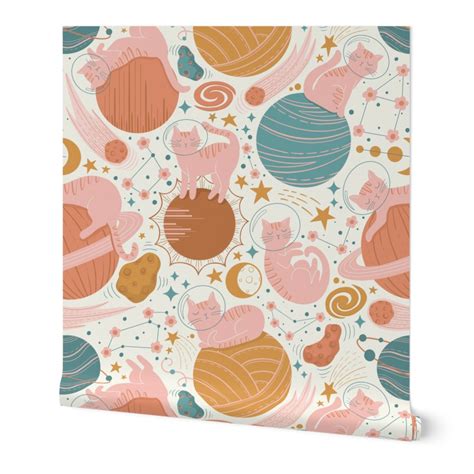 Cat Napping Cat Stronauts Wallpaper Spoonflower