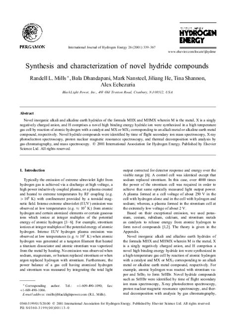 Pdf Synthesis And Characterization Of Novel Hydride Compounds