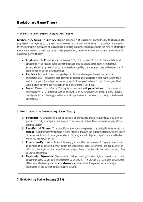 Econ2112 Evolutionary Game Theory Evolutionary Game Theory Introduction To Evolutionary Game