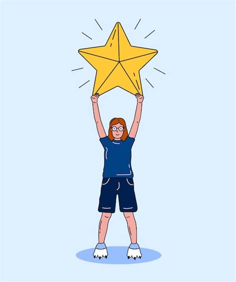 Premium Vector Tiny Woman With Huge Star Concept Of Evaluation Review Feedback Rating Tiny