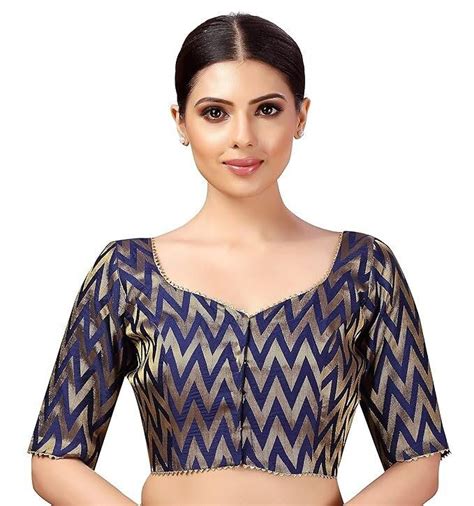 Womens Readymade Wave Design Banaras Brocade Saree Blouse With Elbow