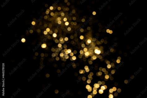 Golden Blurred Bokeh Lights On Black Background Glitter Sparkle Stars