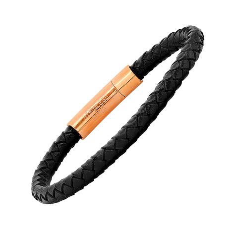 Black Leather 18k Rose Gold Bracelet Hmy Jewelry Touch Of Modern