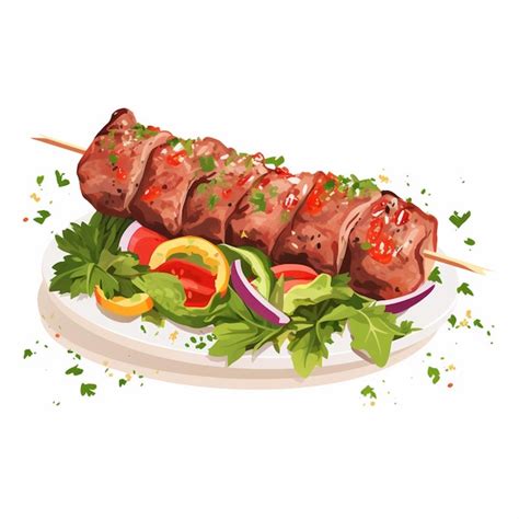 Beef Meat Grill Vector Kebab Meal Food Restaurant Isolated Illustration