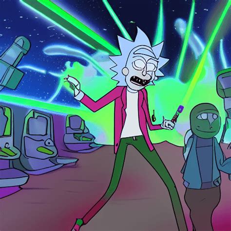 Rick And Morty Style Character Fights Creatures With Laser Gun In Space