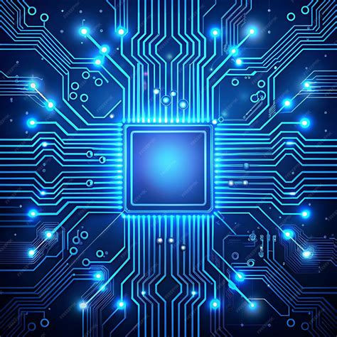 Abastract Ai Circuit Board Background Technology Connected Blue Lines With Electronics Elements