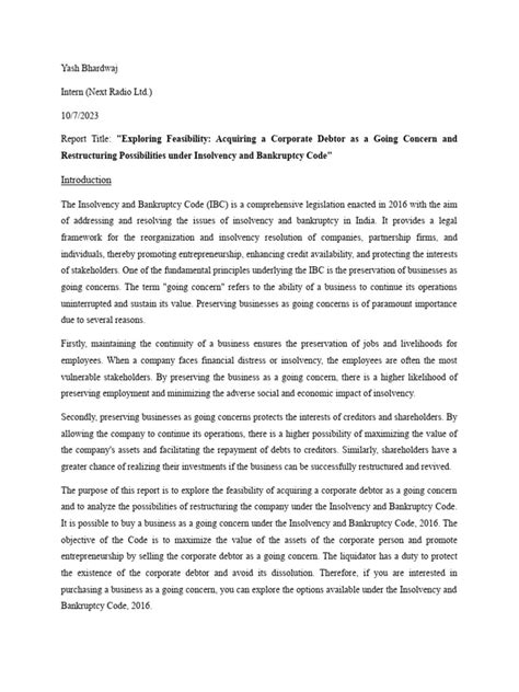 Acquiring A Corporate Debtor As A Going Concern Pdf Bankruptcy
