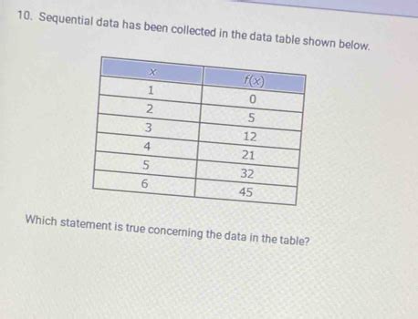 Solved 10 Sequential Data Has Been Collected In The Data Table Shown