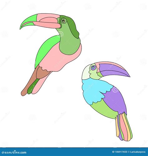 Funny Cartoon Rainbow Toucan Bird With Golden Wings Stock Illustration