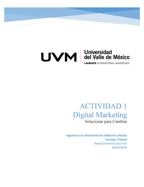 A1 Syrg Actividad 1 Universidad Del Valle De Mexico Materi Solucionar